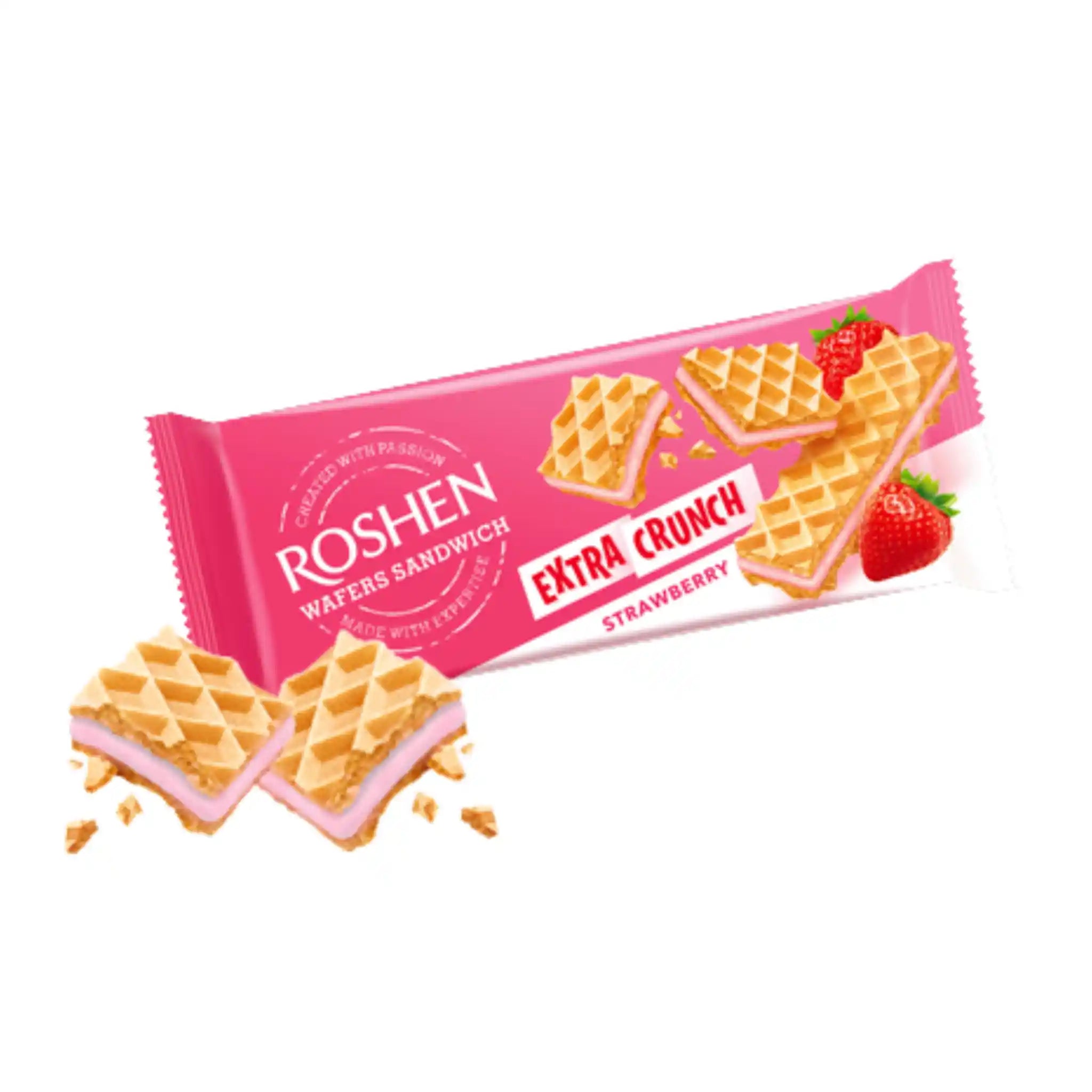 Roshen Oplatké "Wafers Sandwich Crunch Strawberry" jahodové, 142g/15 k